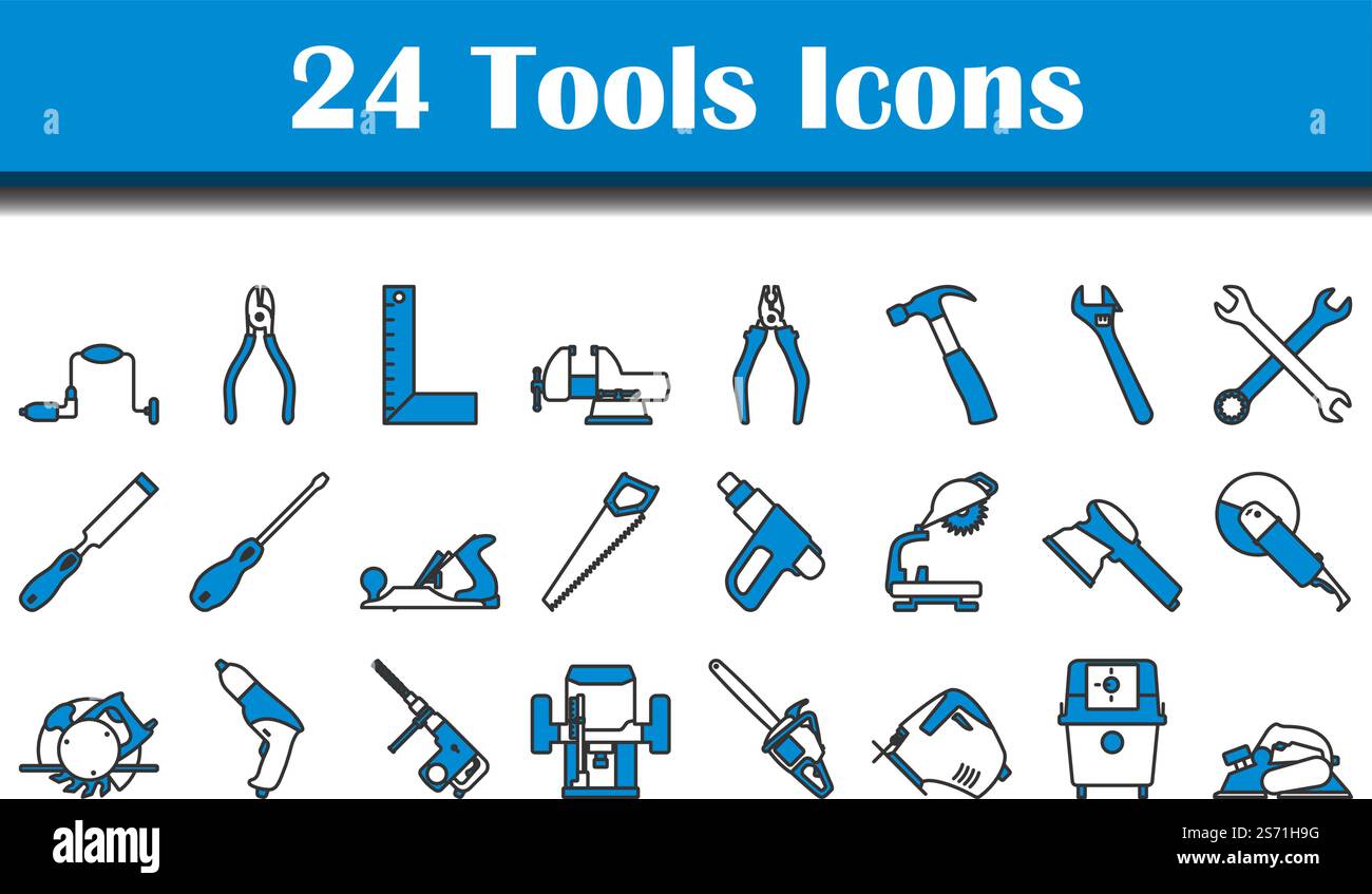 Tools Icon Set. Editable Bold Outline With Color Fill Design. Vector ...