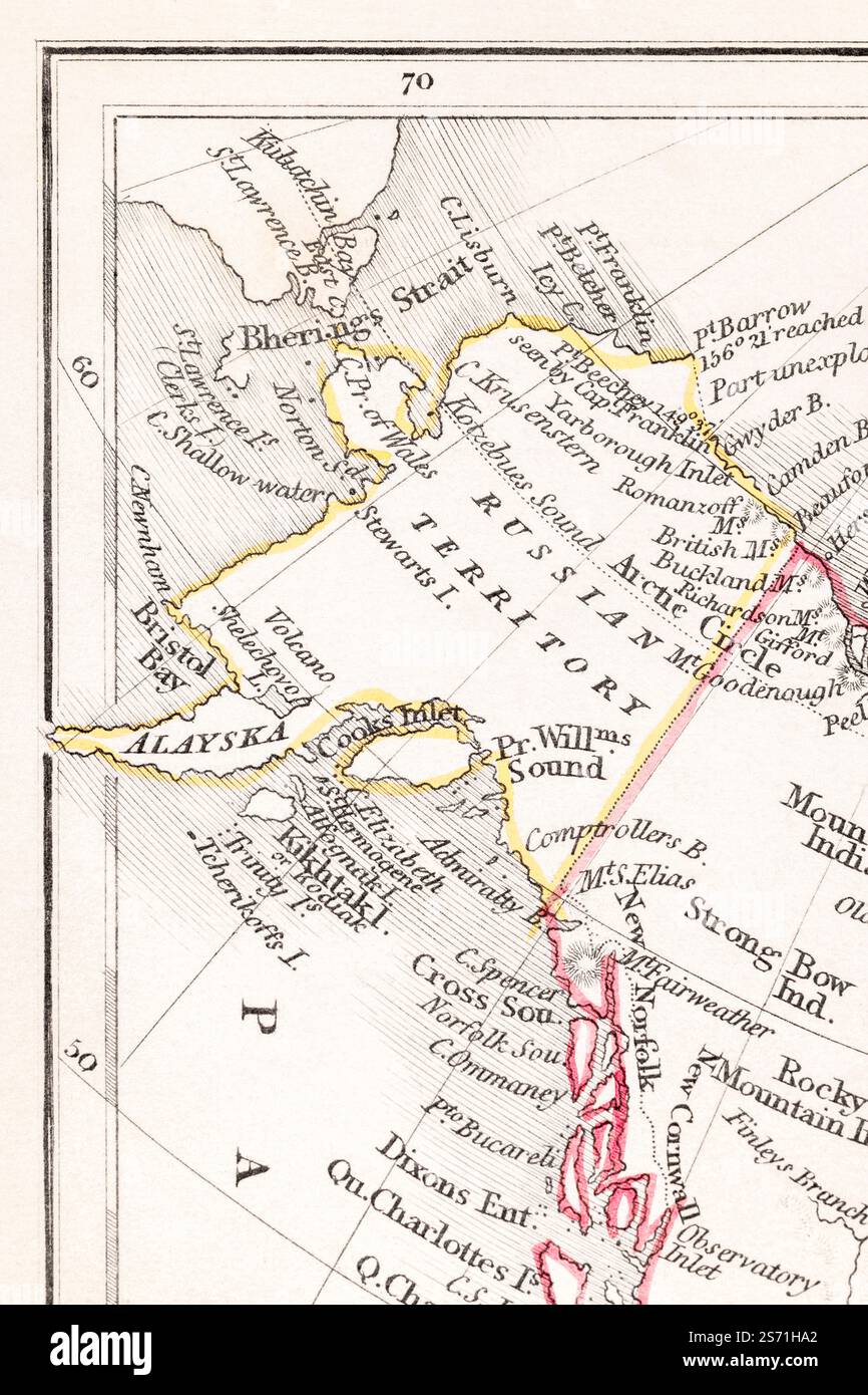 c.1838 old map of Alaska / Alayska when it was still owned by Russia ...