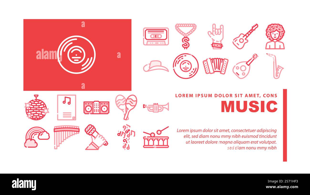 Music Genres Audio Performance landing web page header vector ...
