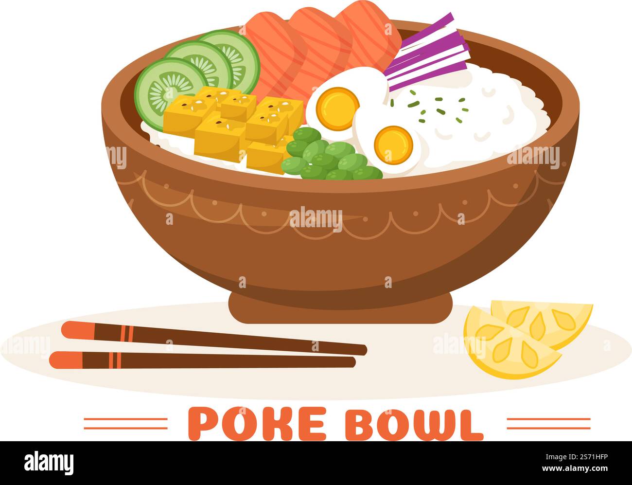 Hawaiian Dish Poke Bowl Food Template Hand Drawn Cartoon Flat ...