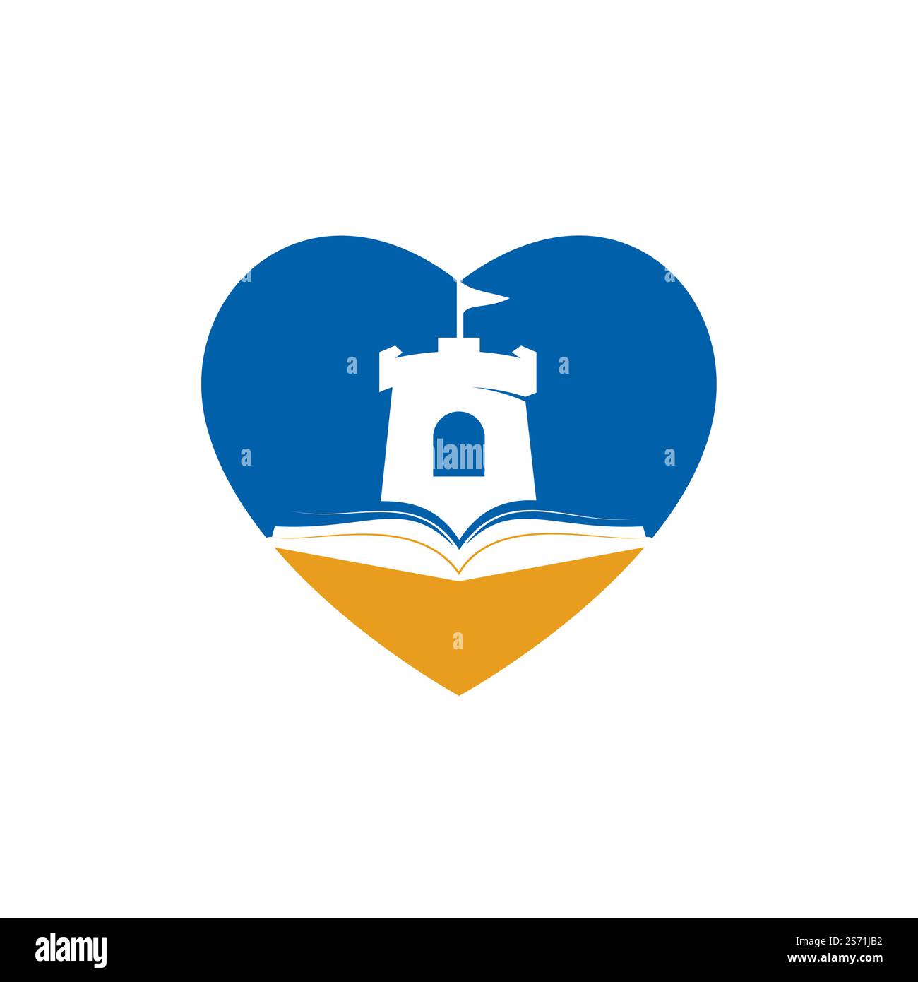 Castle book with heart vector logo design. Unique bookstore, library ...