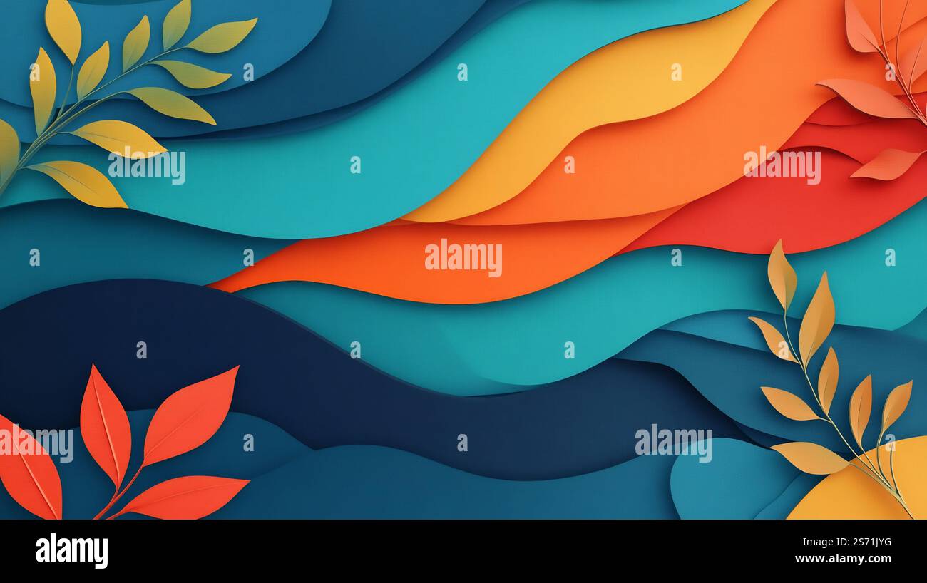 Vibrant and dynamic abstract composition featuring organic nature ...