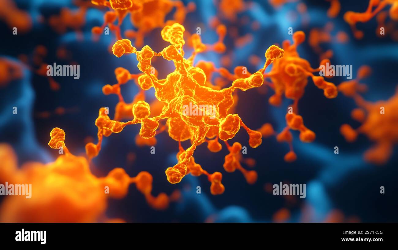 Glowing molecular structures of a peptide complex embedded in a dynamic ...