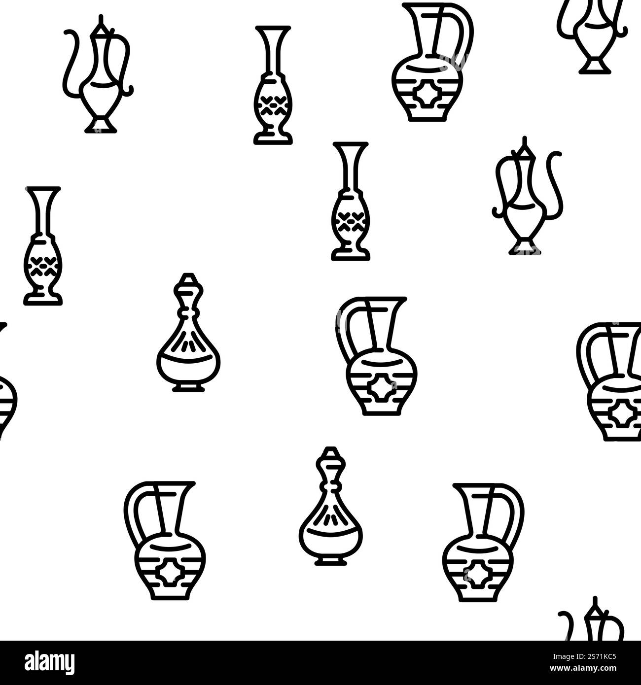 Arabic Jug Traditional Container vector seamless pattern thin line ...