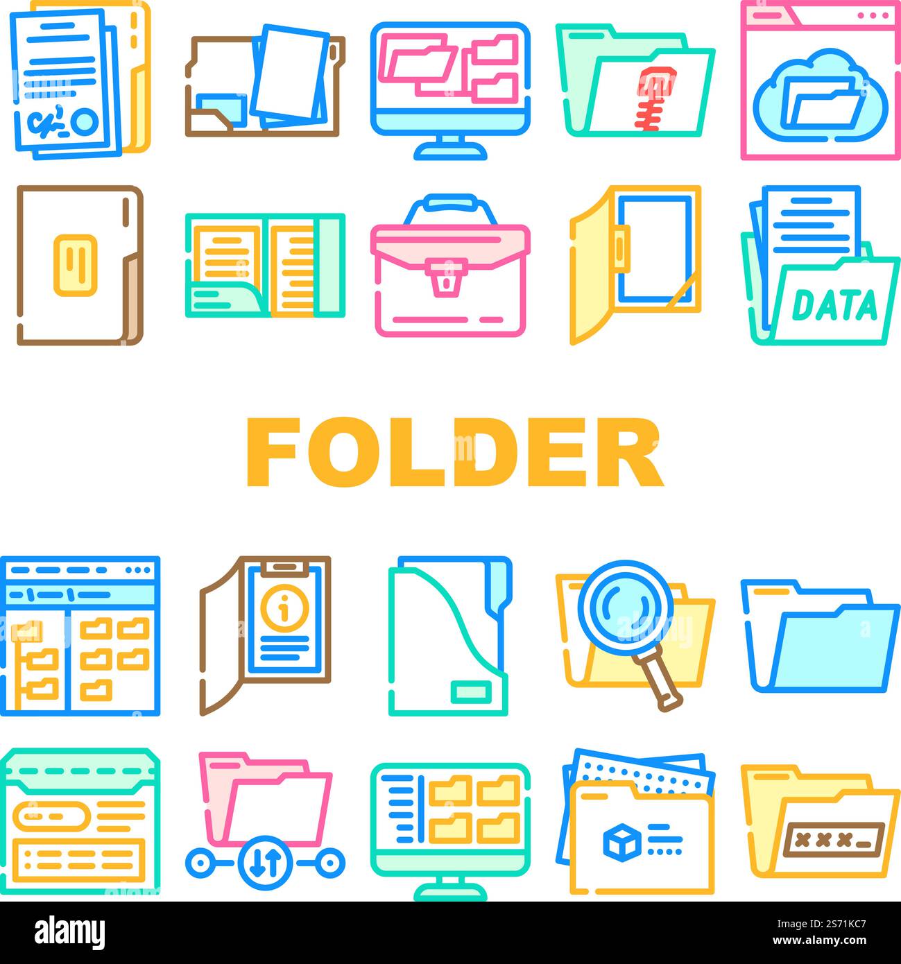 folder document business file icons set vector. office computer, paper ... folder document business file icons set vector. office computer, paper ...