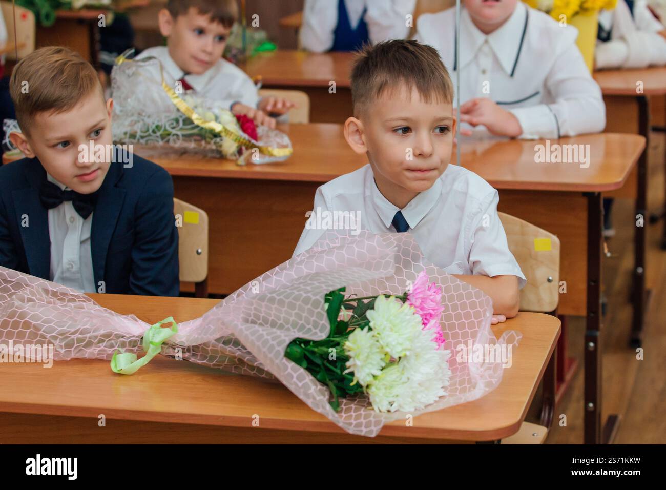 NOVOKUZNETSK, KEMEROVO REGION, RUSSIA - SEP, 1, 2022: First-grade ...