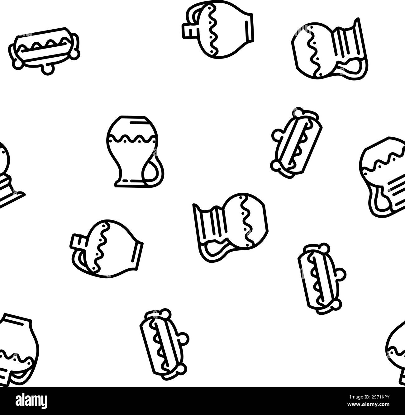 clay pot ceramic pottery bowl vector seamless pattern thin line ...