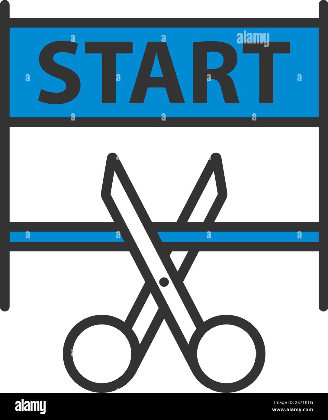 Scissors Cutting Tape Icon. Editable Bold Outline With Color Fill ...