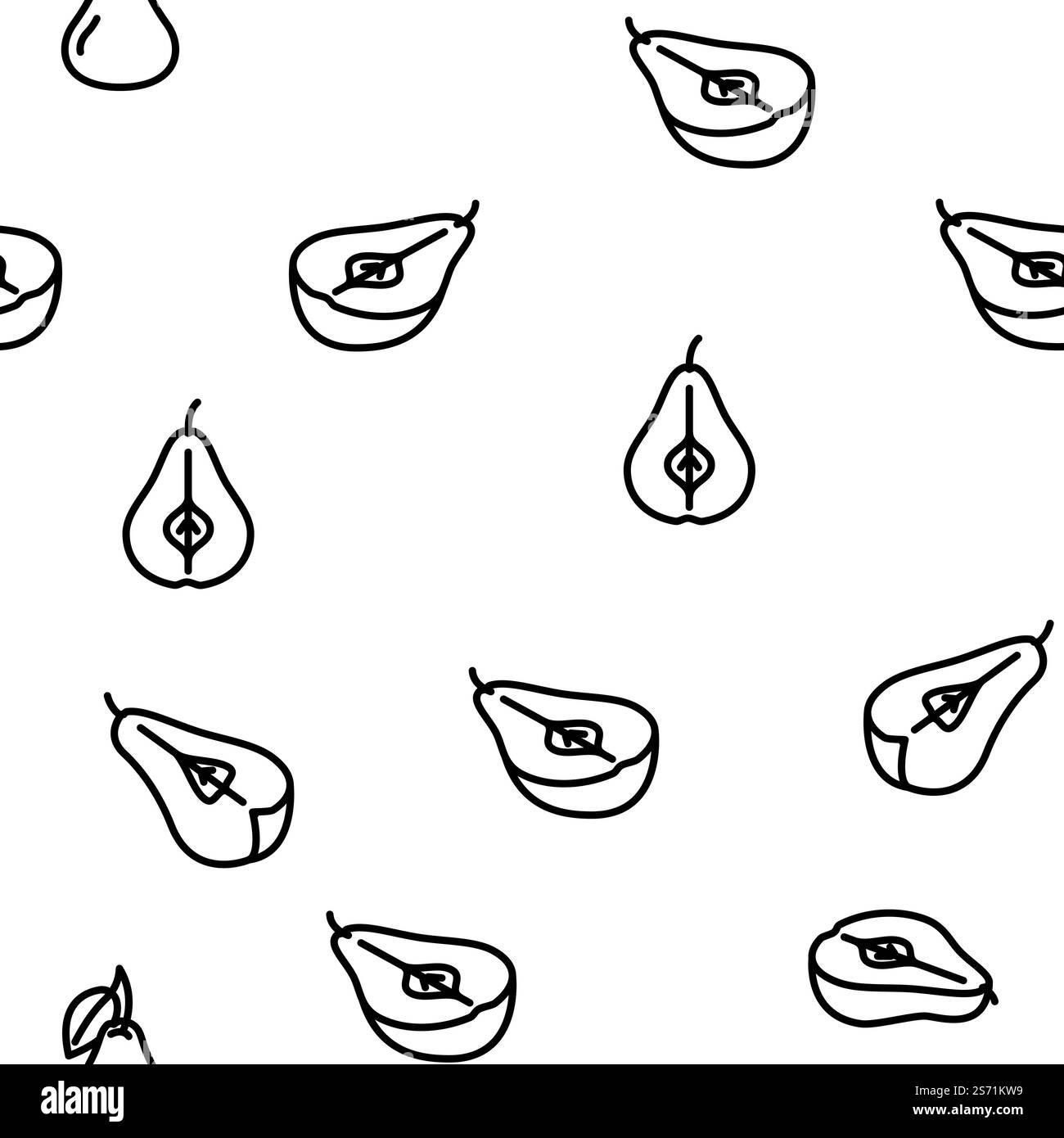 pear fruit half food slice vector seamless pattern thin line ...