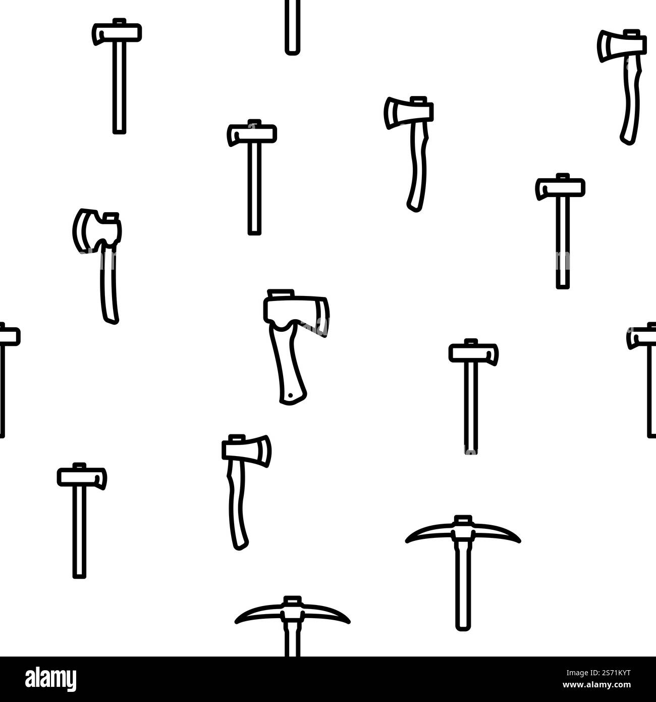 axe hatchet wood blade tool vector seamless pattern thin line ...
