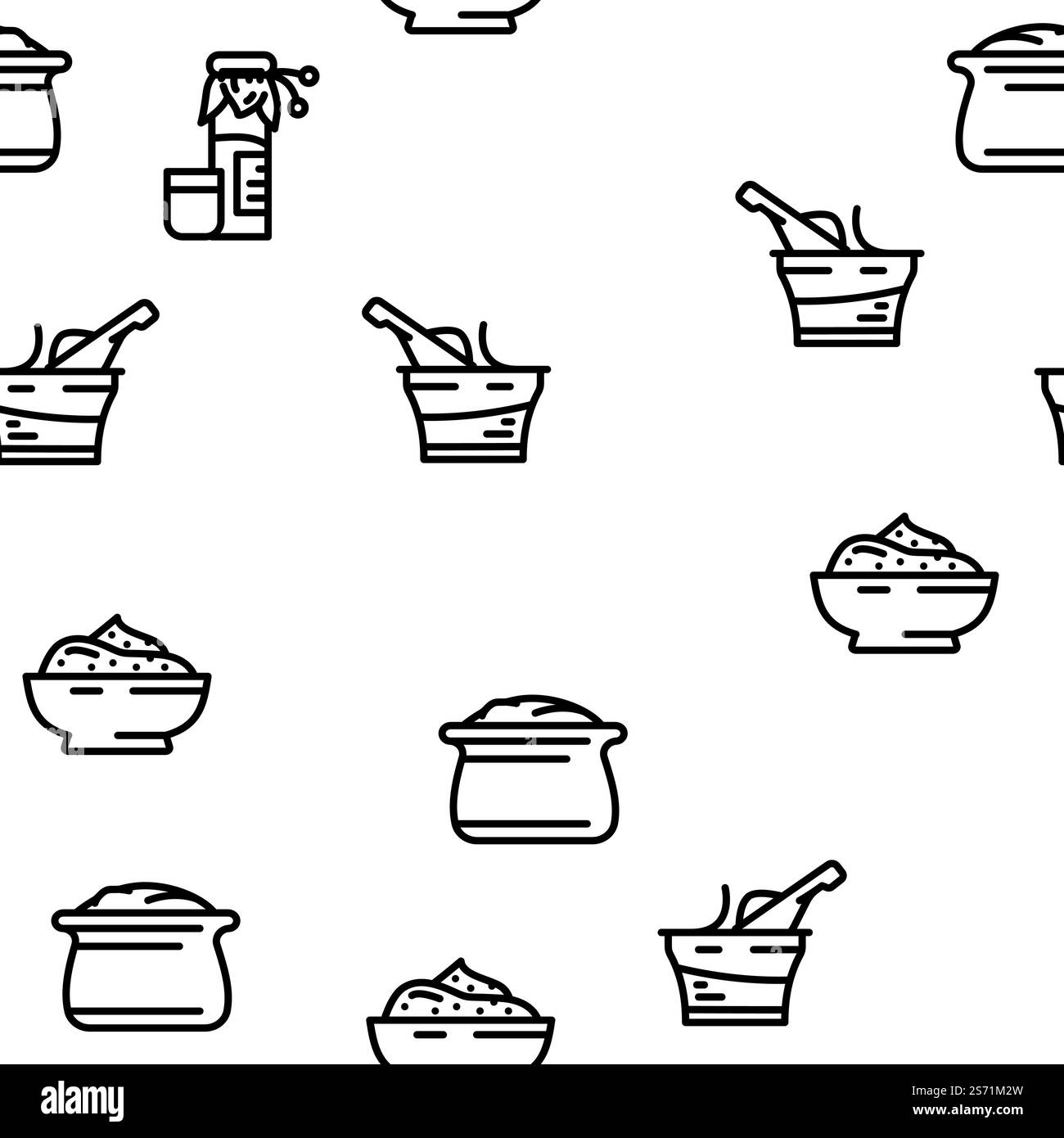 milk product dairy food yogurt vector seamless pattern thin line ...