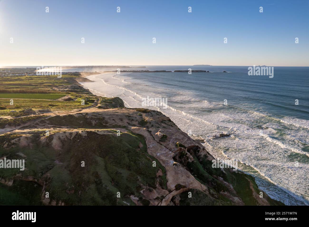 Aerial view of Praia da Almagreira near Peniche, Ferrel in Portugal ...