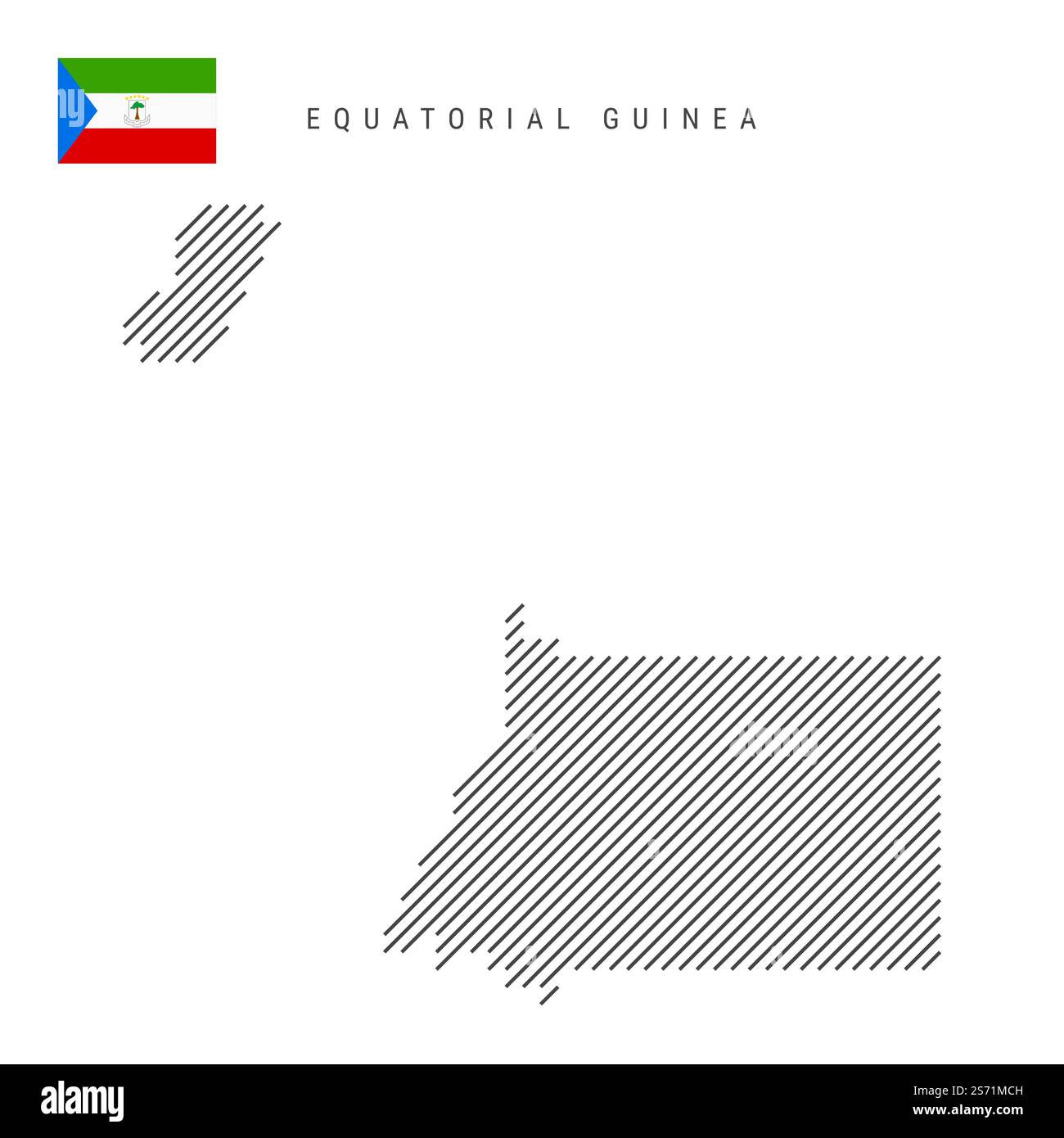 Equatorial Guinea map from pattern of black slanted parallel lines. Map with gray diagonal lines ...