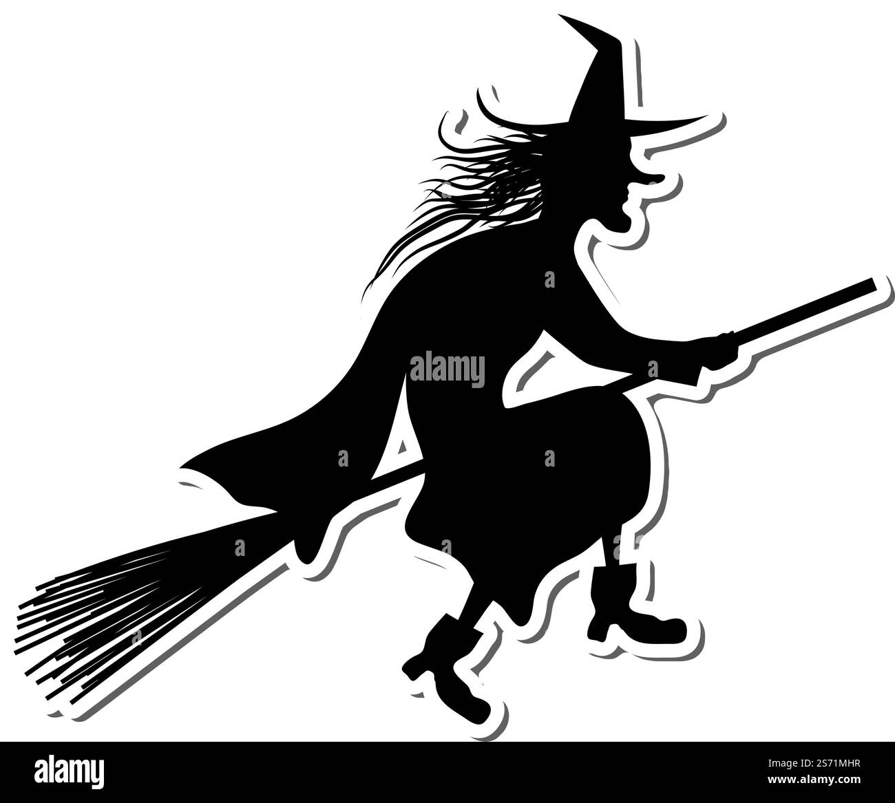 Witch On Broomstick Sticker With Shadow. Over White Background for ...
