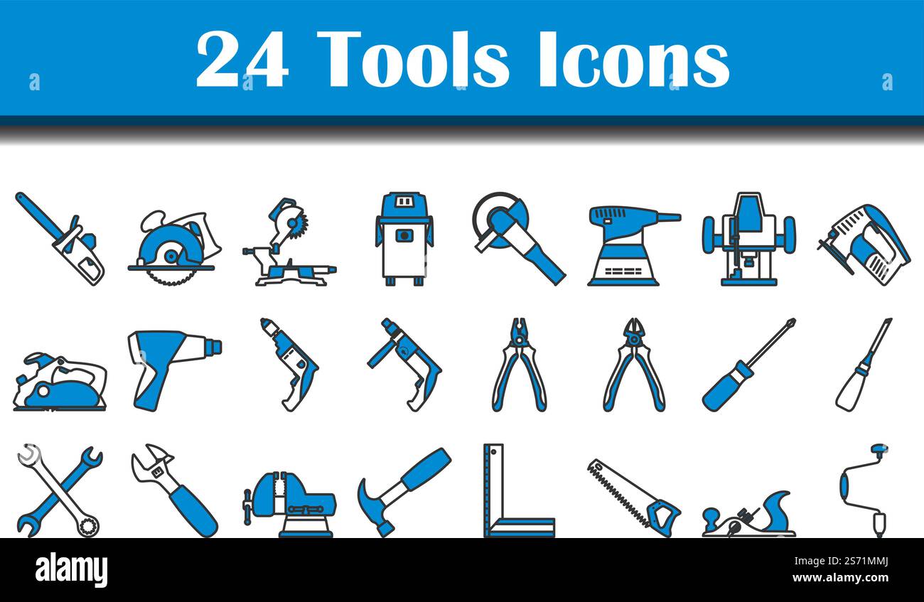 Tools Icon Set. Editable Bold Outline With Color Fill Design. Vector ...