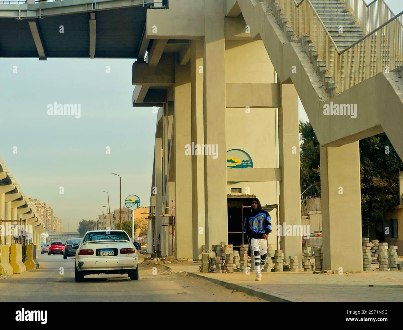 Cairo, Egypt, January 4 2025: East Nile Cairo monorail station sign ...