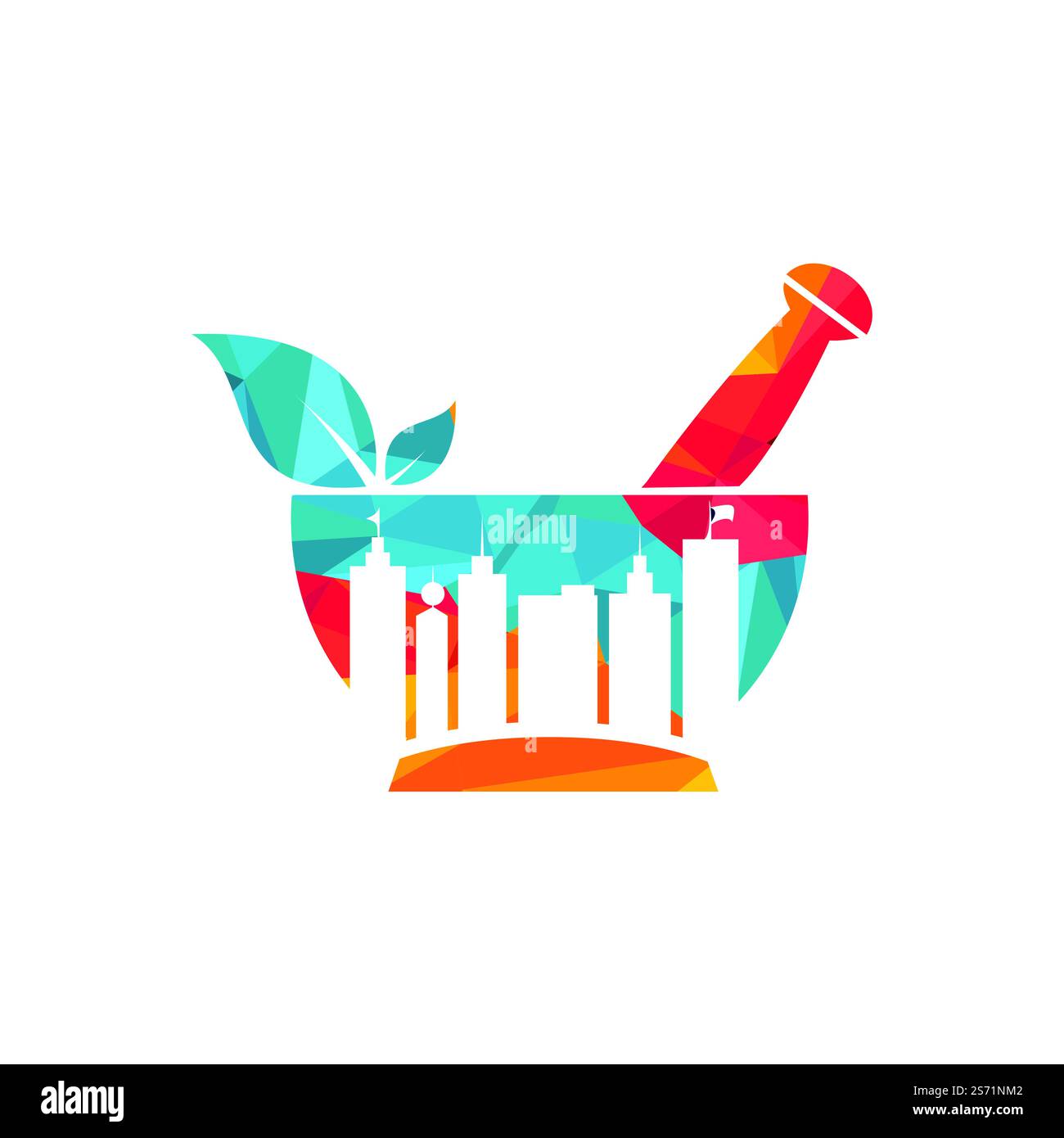 Pharma city vector logo design. Pestle and mortar with buildings icon ...