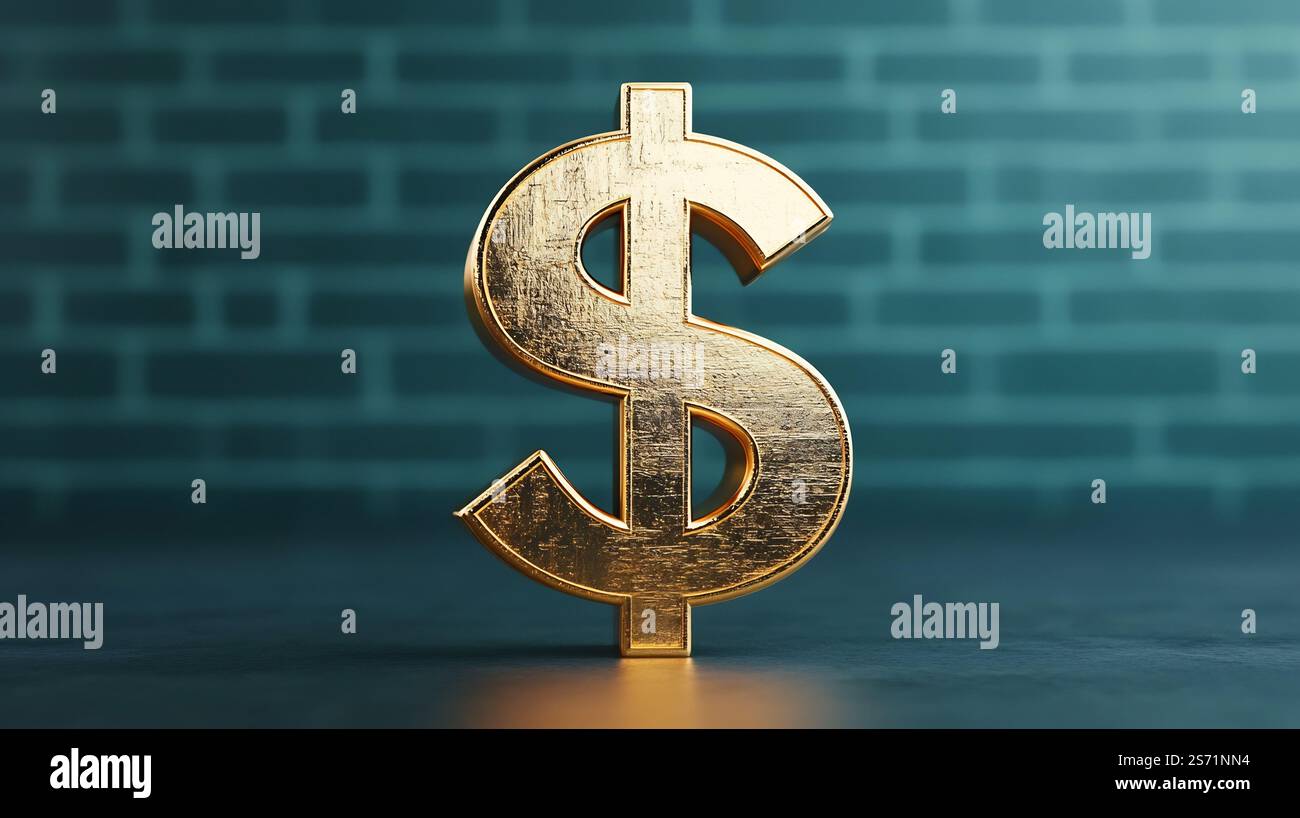 Streamlined Golden Dollar Sign Floating in Abstract 3D Space,Metallic ...