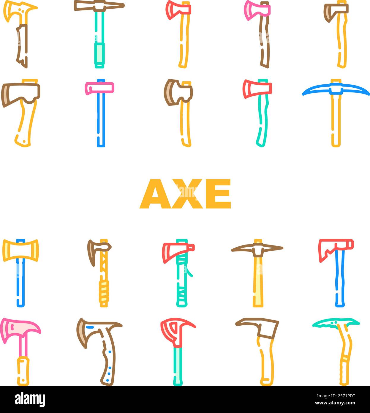 axe hatchet wood blade tool icons set vector. wooden equipment, ax work ...