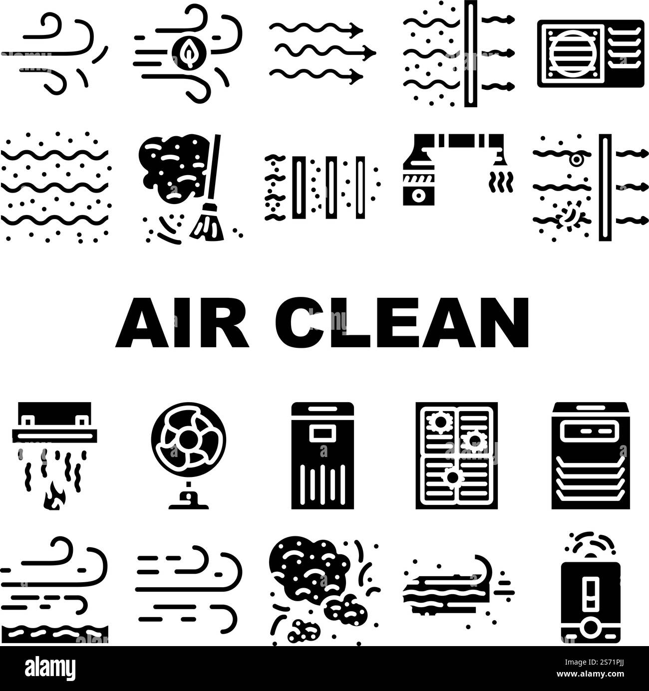air clean flow freash wind filter icons set vector. conditioner dust ...