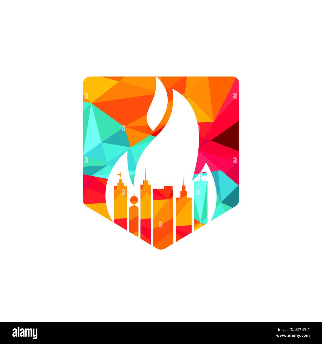 Fire city vector logo design template. Buildings and fire icon design ...