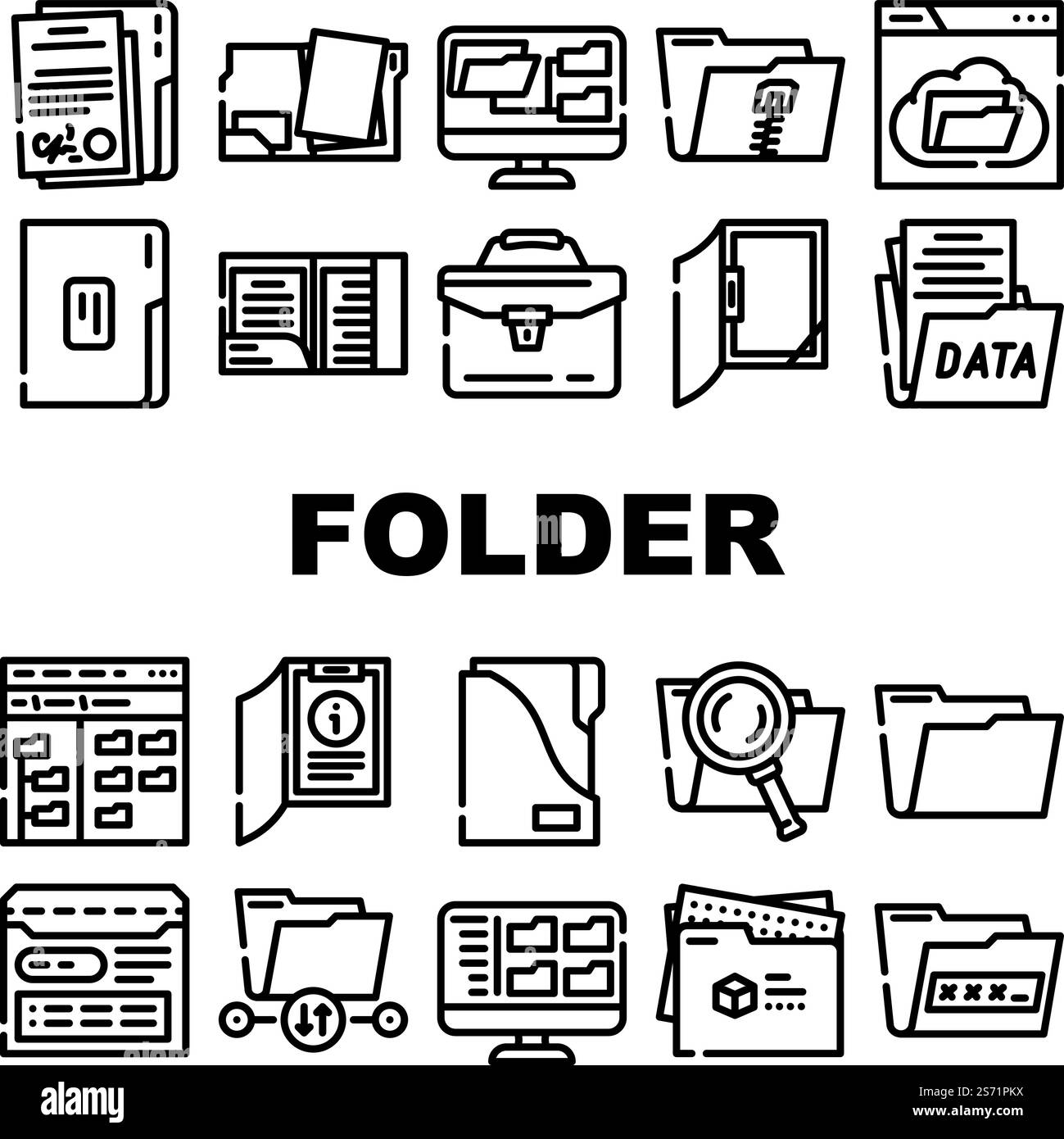 folder document business file icons set vector. office computer, paper ... folder document business file icons set vector. office computer, paper ...