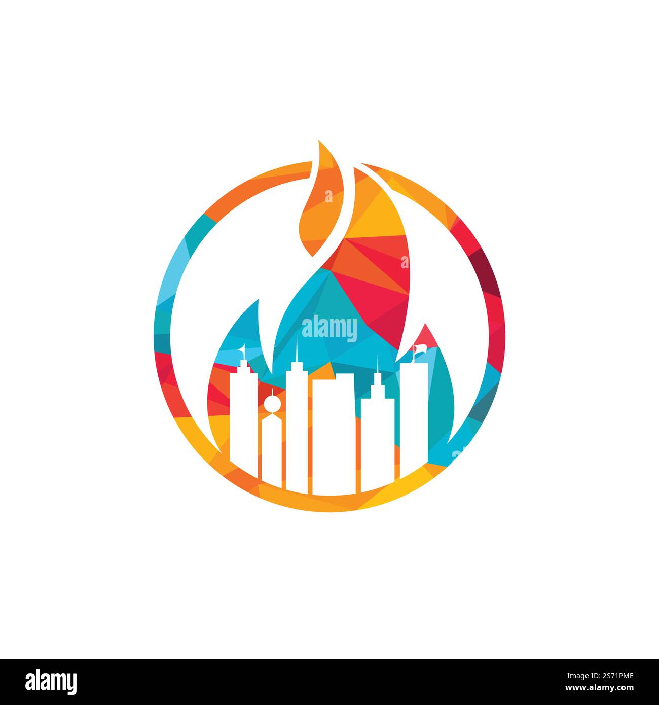 Fire city vector logo design template. Buildings and fire icon design ...
