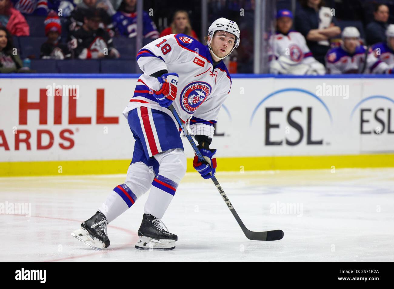January 17th 2025: Rochester Americans forward Isak Rosen (18) skates ...