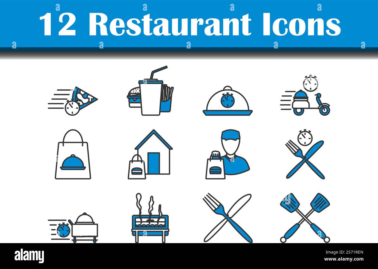 Restaurant Icon Set. Editable Bold Outline With Color Fill Design ...