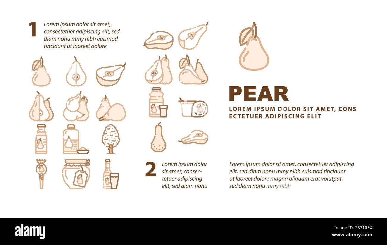 pear fruit half food slice landing web page header vector. white green ...