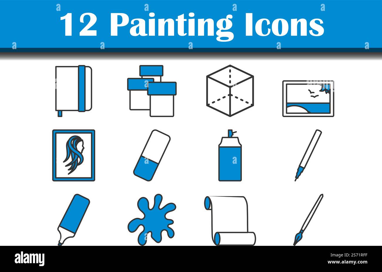 Painting Icon Set. Editable Bold Outline With Color Fill Design. Vector ...