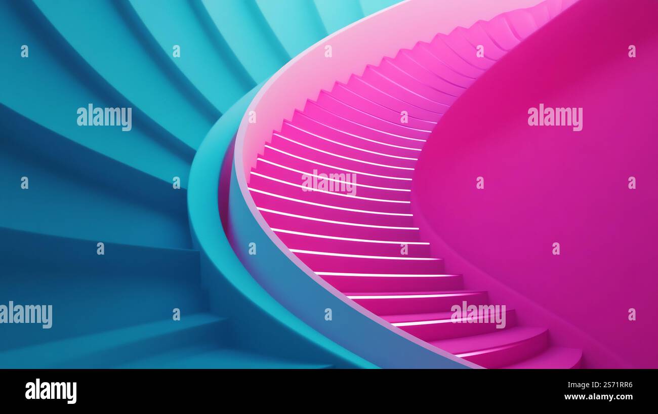 Simplified upward spiral staircase design in a glowing,vibrant color ...