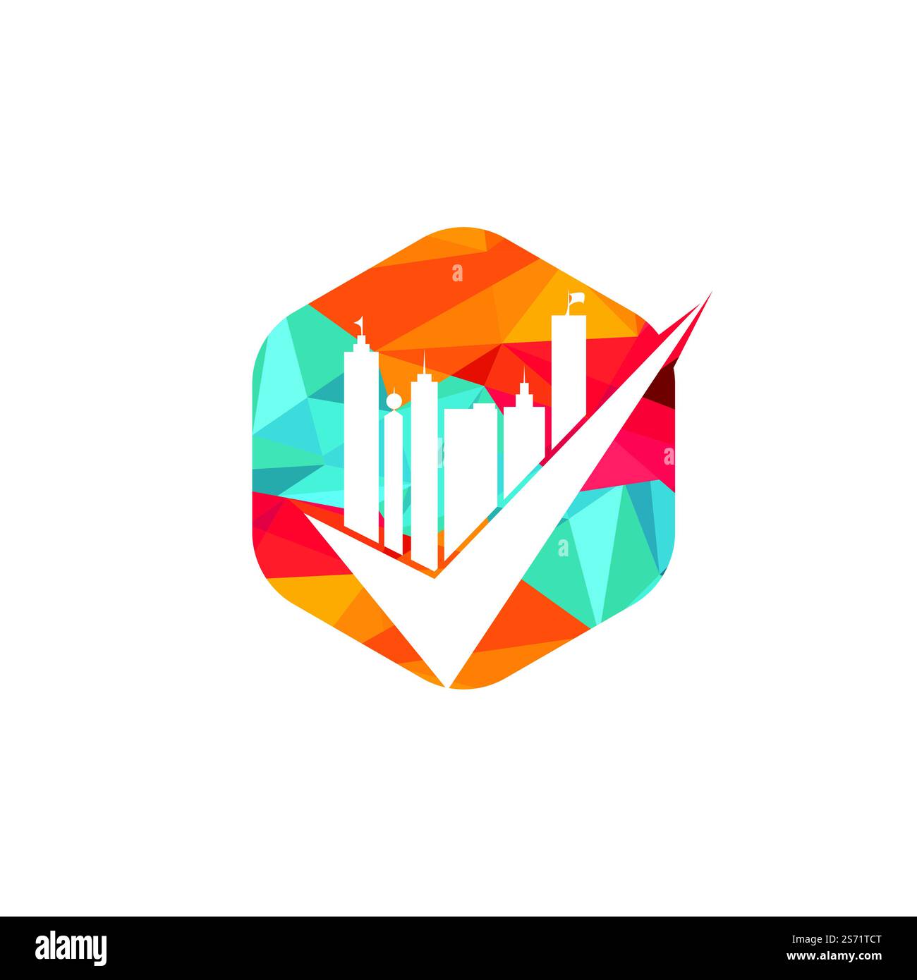 City building check mark logo design. Building construction logo ...