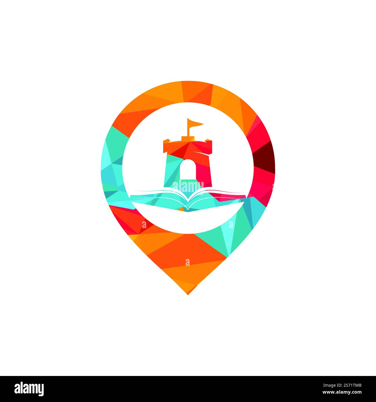 Castle book with pin pointer vector logo design. Unique bookstore ...