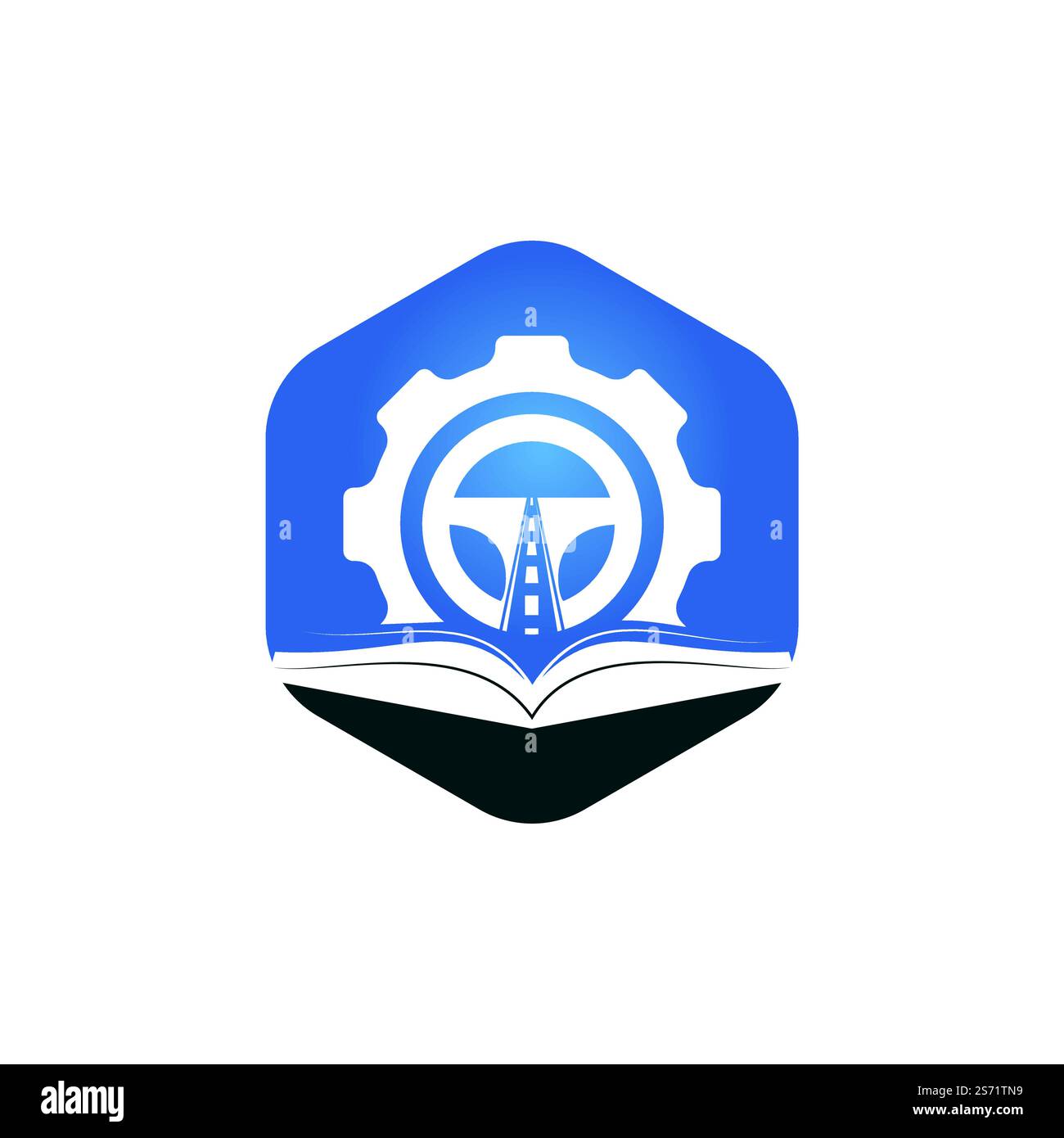 Driving school logo design. Steering wheel with Cog and book icon Stock ...