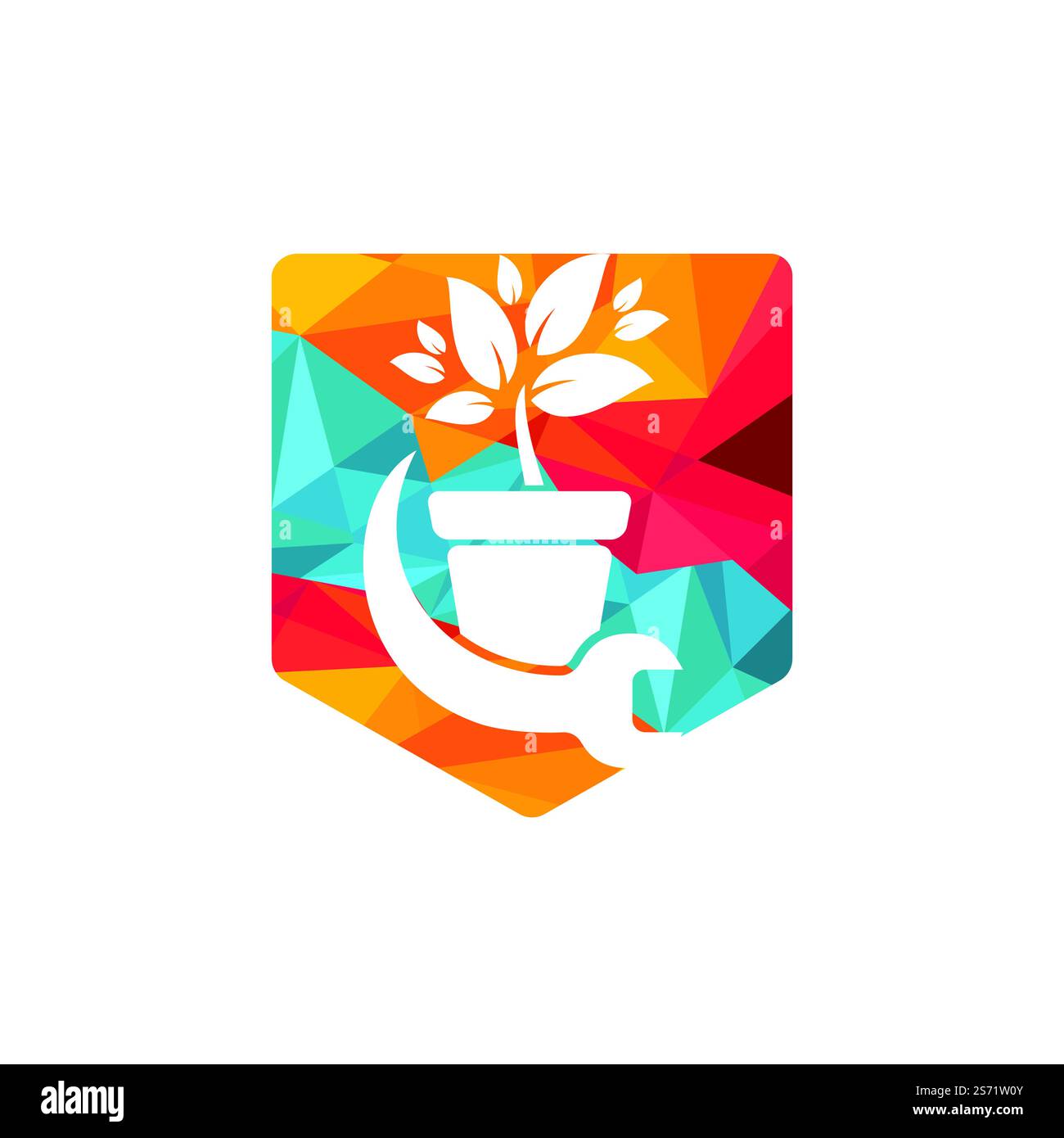 Garden fix vector logo concept. Flower pot and wrench logo icon Stock ...
