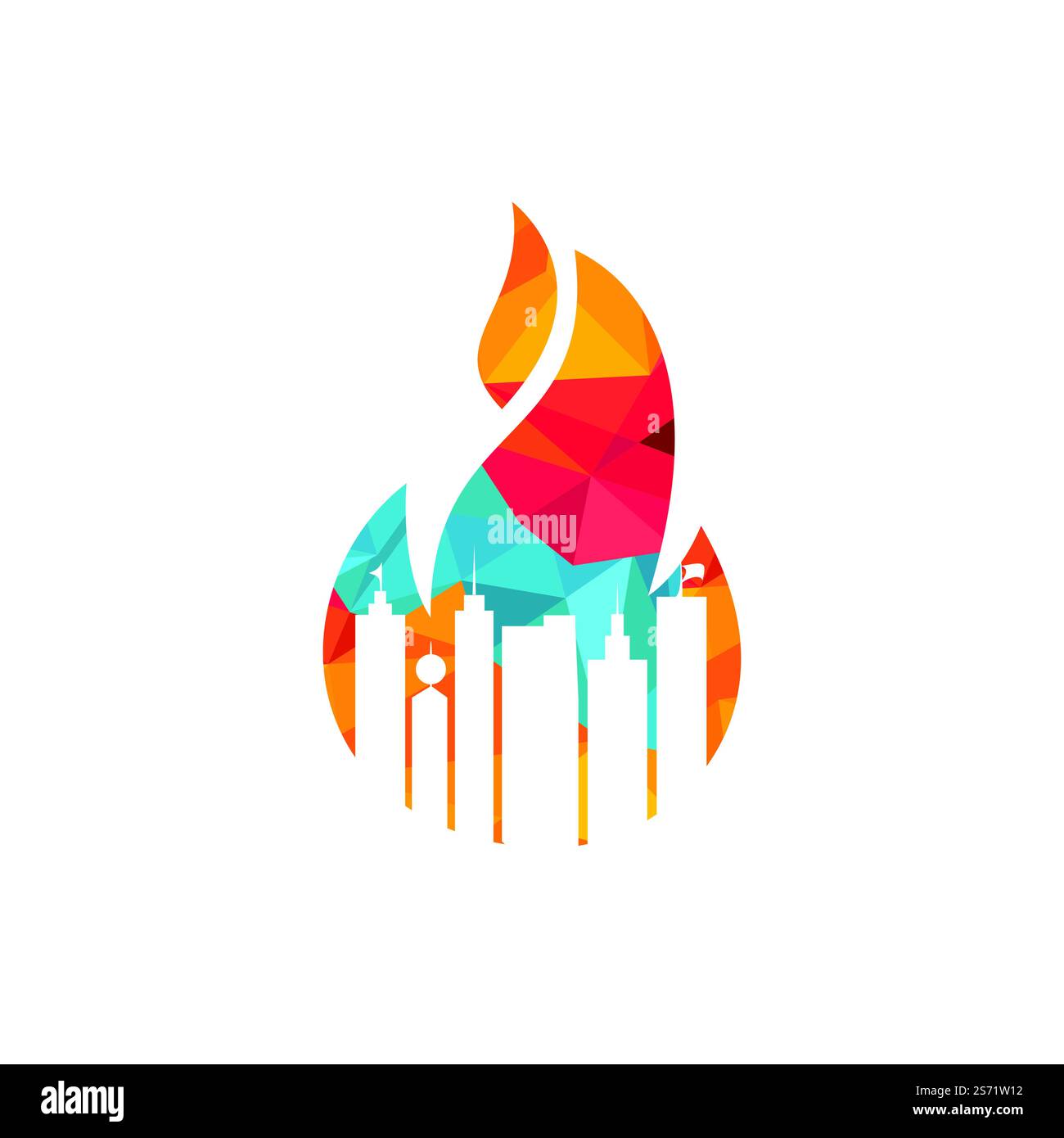 Fire city vector logo design template. Buildings and fire icon design ...