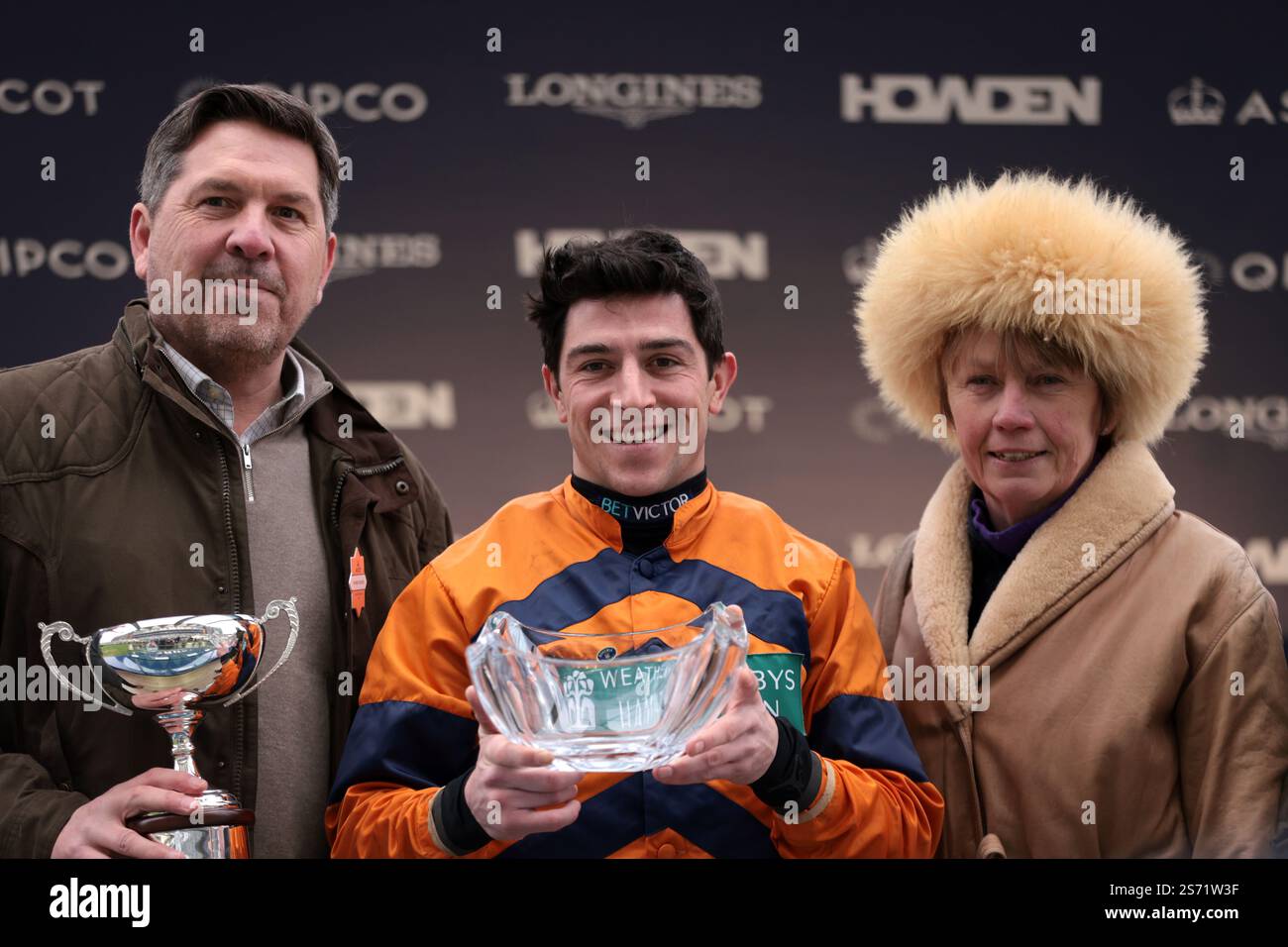 Jockey Gavin Sheehan and trainer Lucy Wadham after winning the bet365 ...