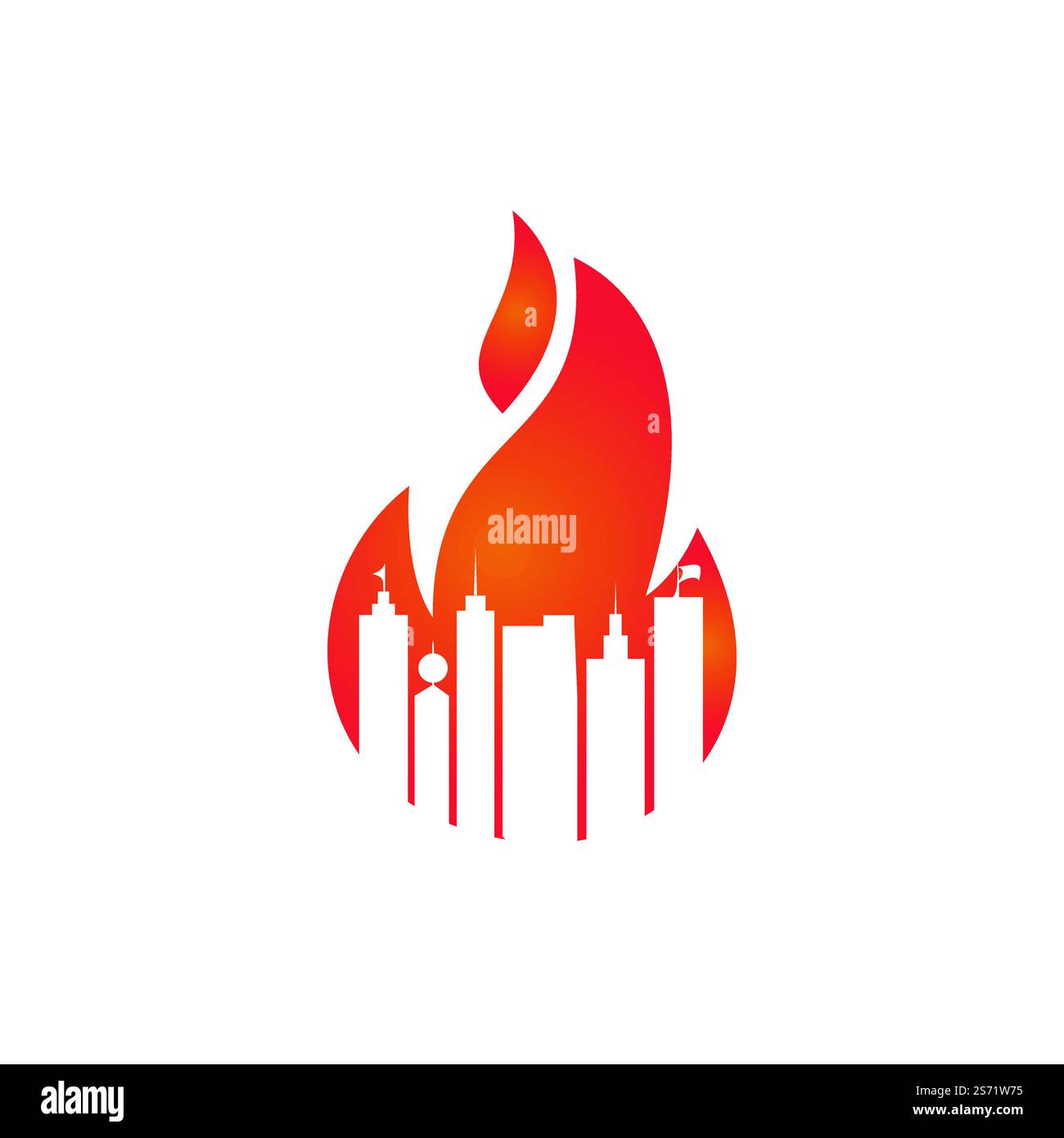Fire city vector logo design template. Buildings and fire icon design ...