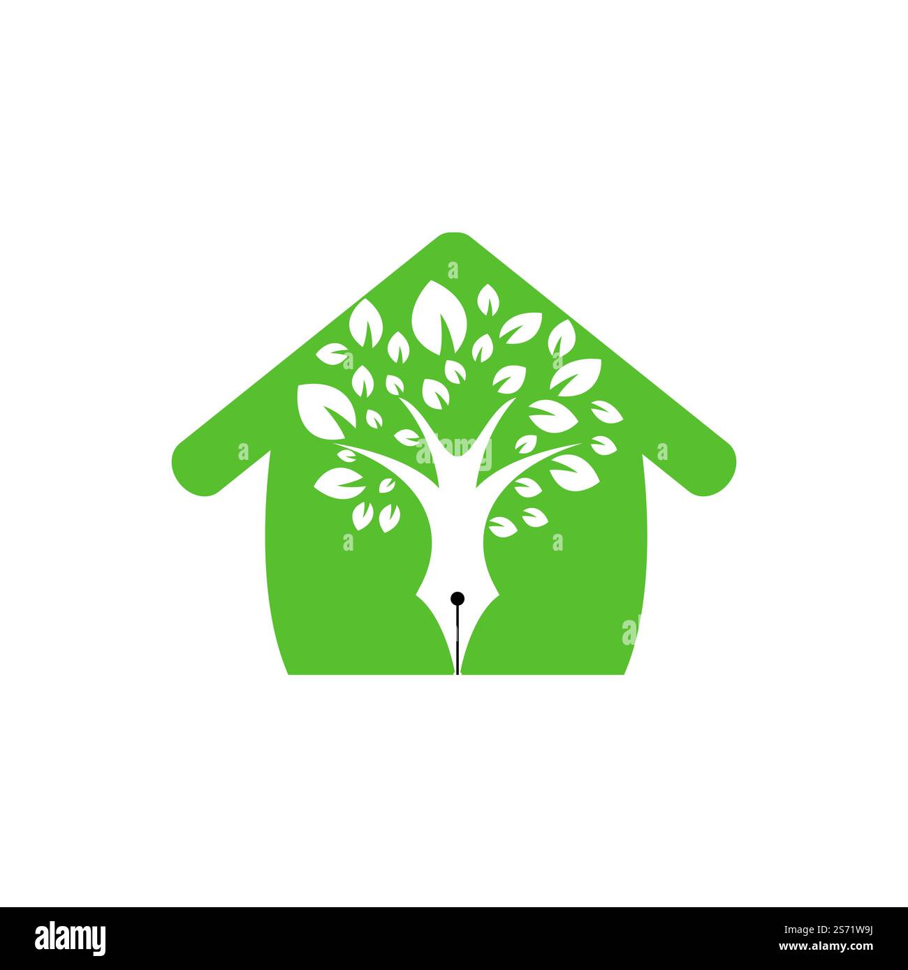Tree pen vector logo design template. Writer home and nature logo ...