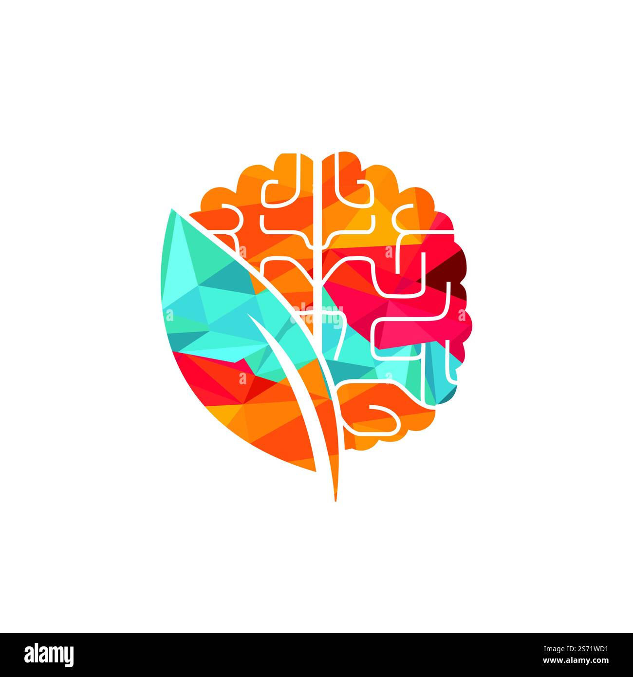 Brain leaf vector logo design. Modern organic logotype template. Think ...