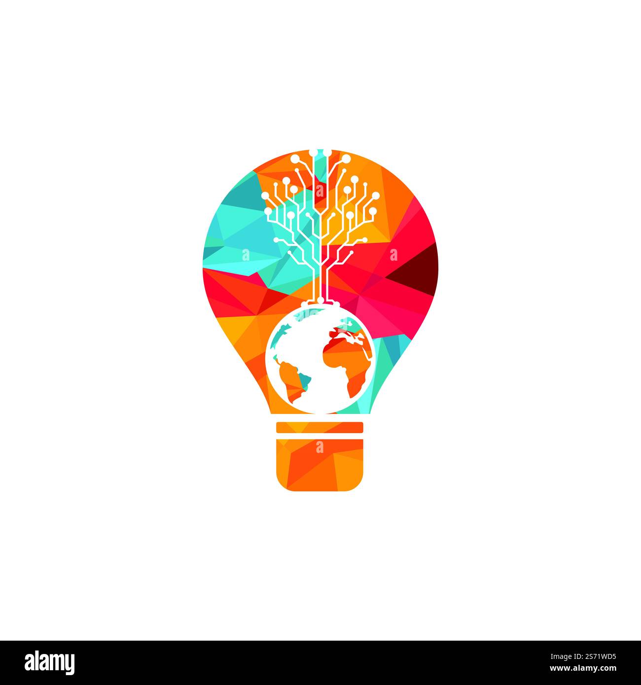 World tech vector logo design template. Globe and tech tree with bulb ...