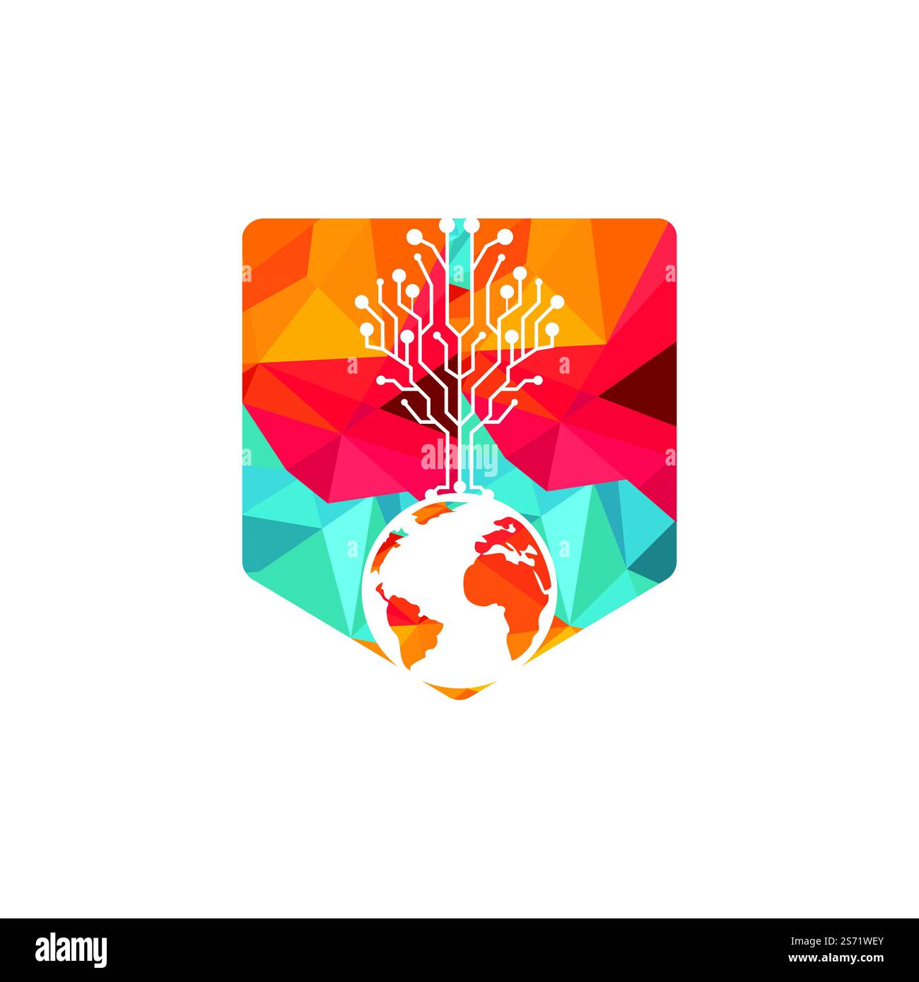 World tech vector logo design template. Globe and tech tree icon design ...