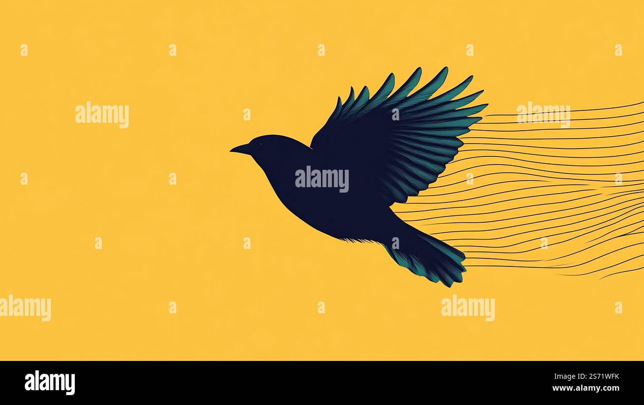 Silhouette of a bird in graceful flight,with bold sound waves trailing ...