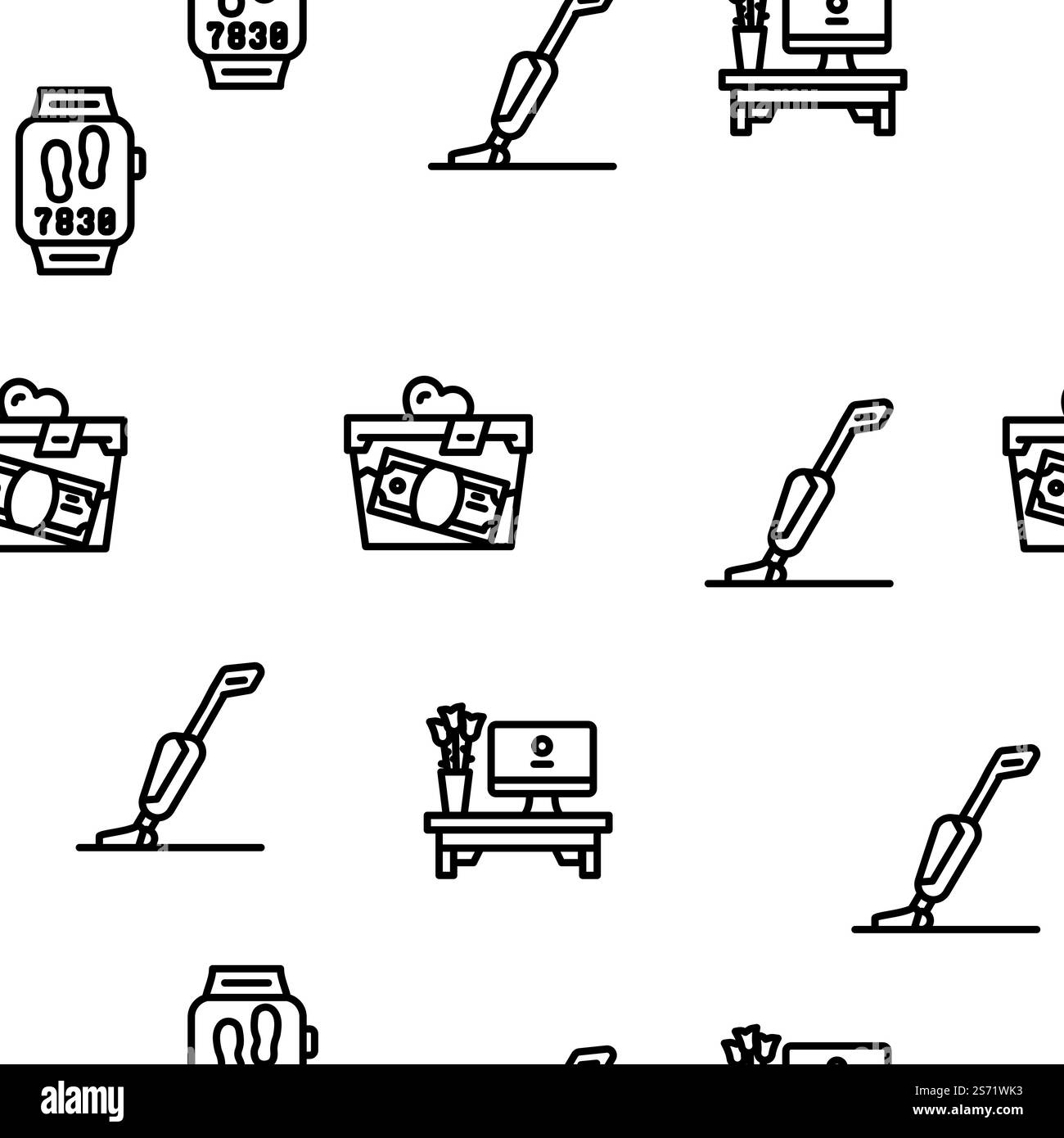 Self Care Procedure And Life Task vector seamless pattern thin line ...