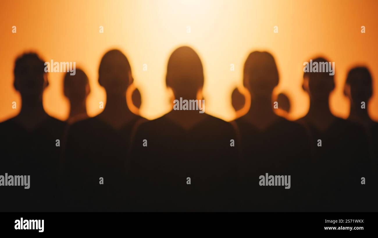 Silhouette figures of a choir group performing in synchronized motion ...