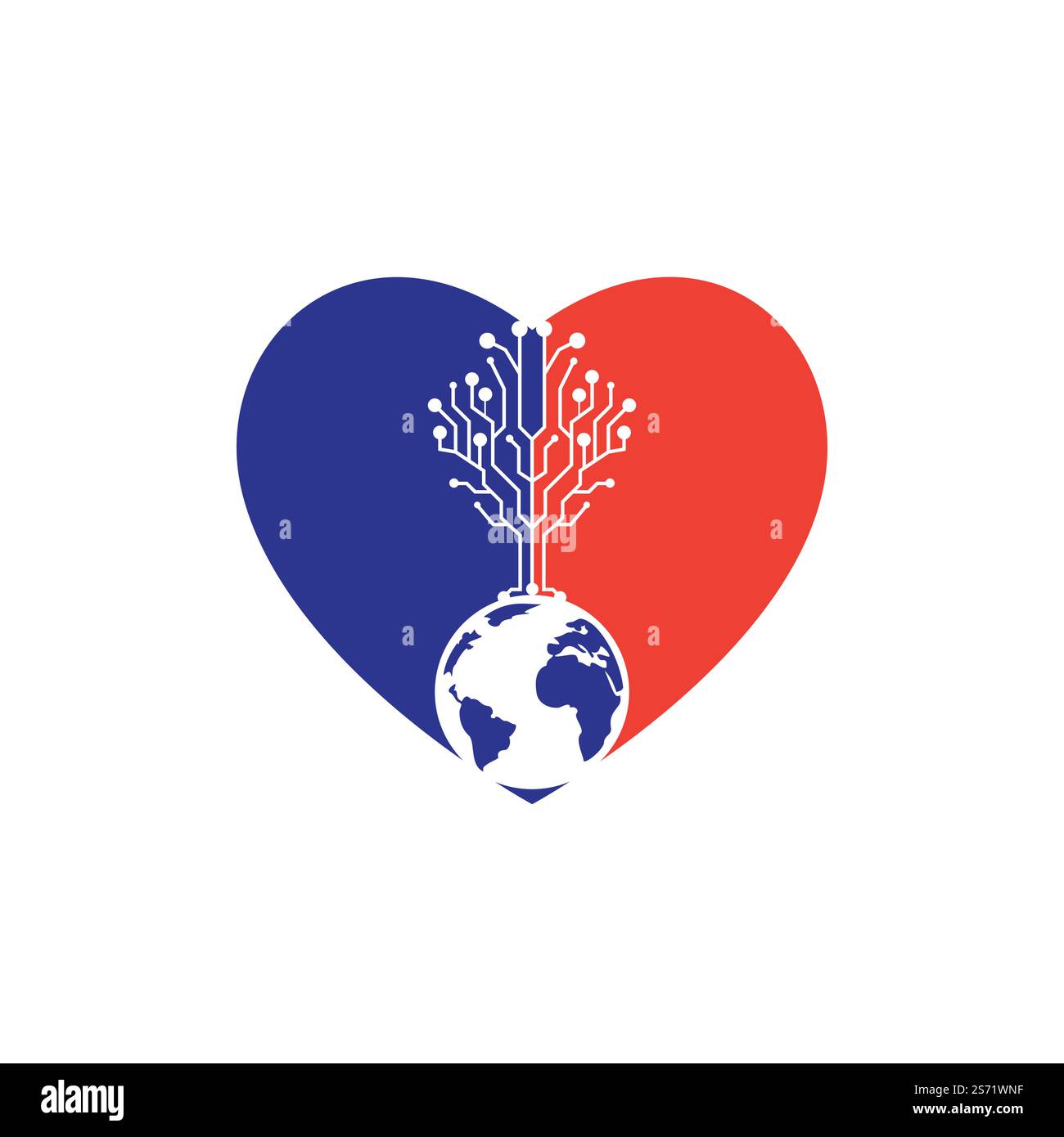 World tech vector logo design template. Globe and tech tree with heart ...