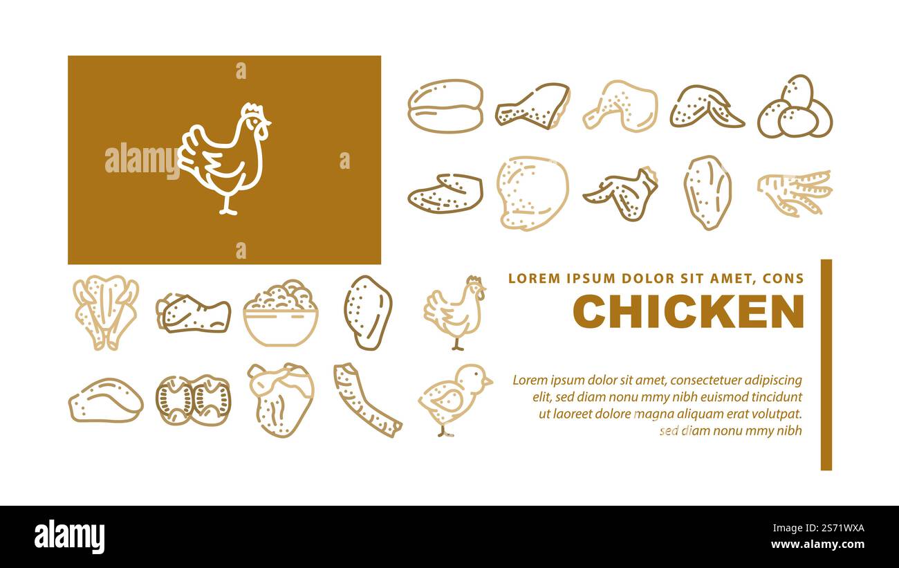 Chicken Carcass, Meat And Organs landing web page header vector ...