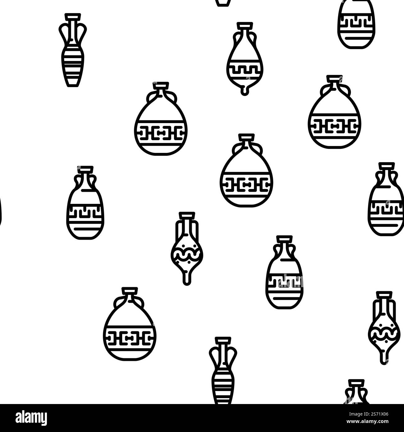 Amphora Antique Earthenware Jar vector seamless pattern thin line ...