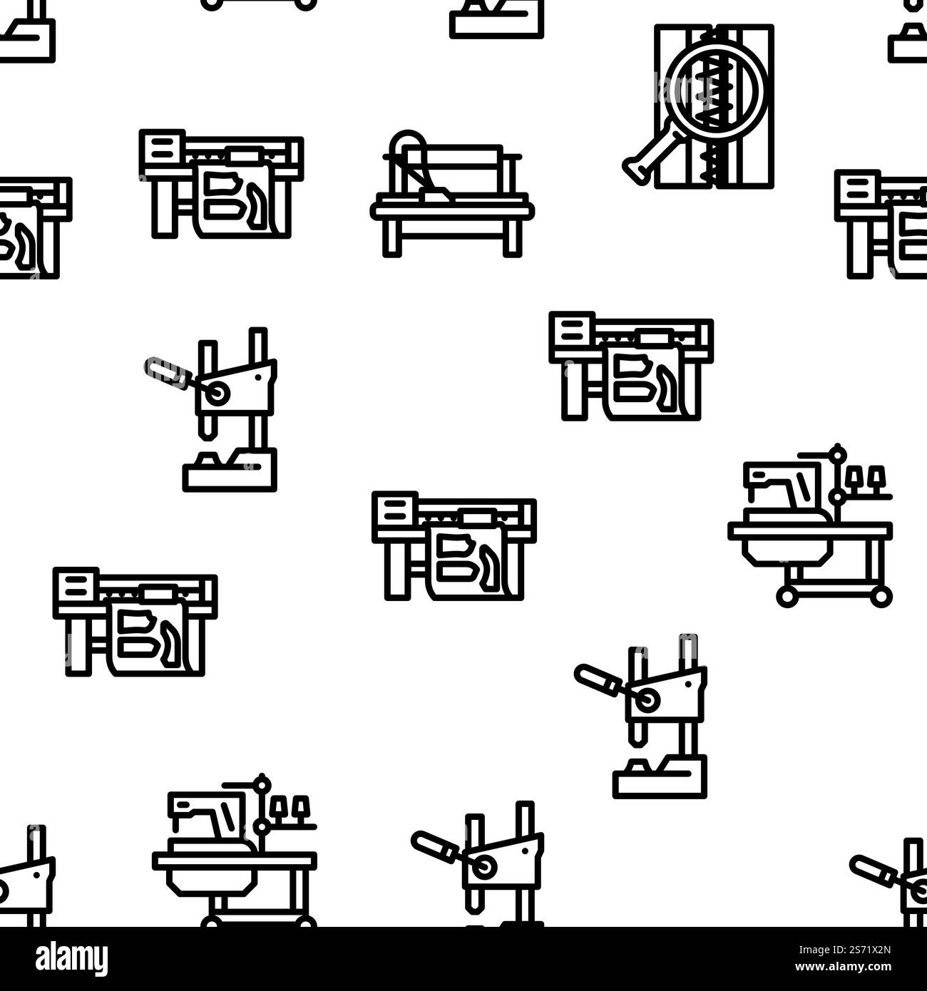 factory sewing sew machine vector seamless pattern thin line ...